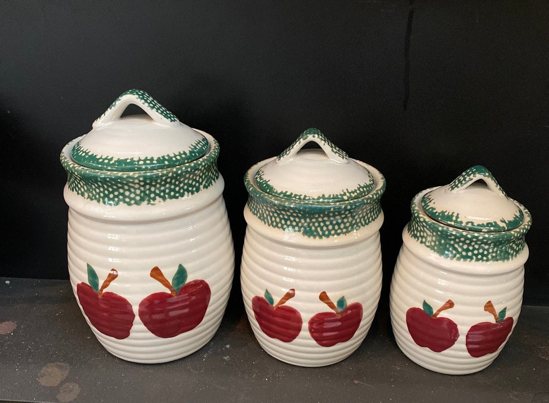 Alco Industries Red Apple Canister Set of 3 W Green Sponge - Etsy