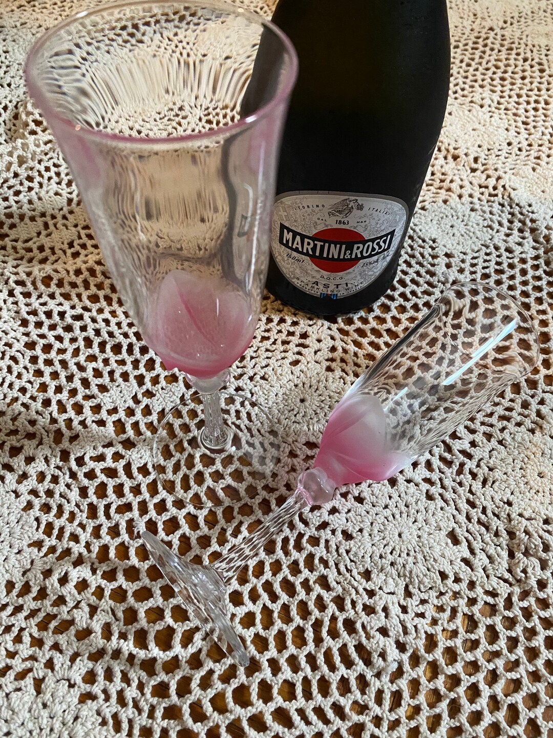 Pink Fluted De Cristal-durant Florence Champagne Flutes Frosted Raised ...