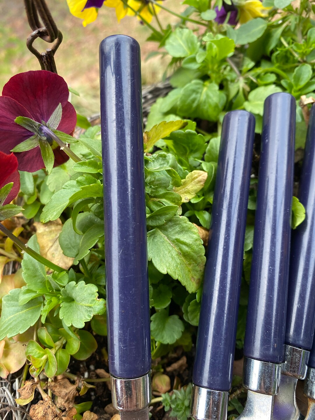 Blue Bakelite Type Handled Stainless Knives Set of 8 Dark Blue Navy ...