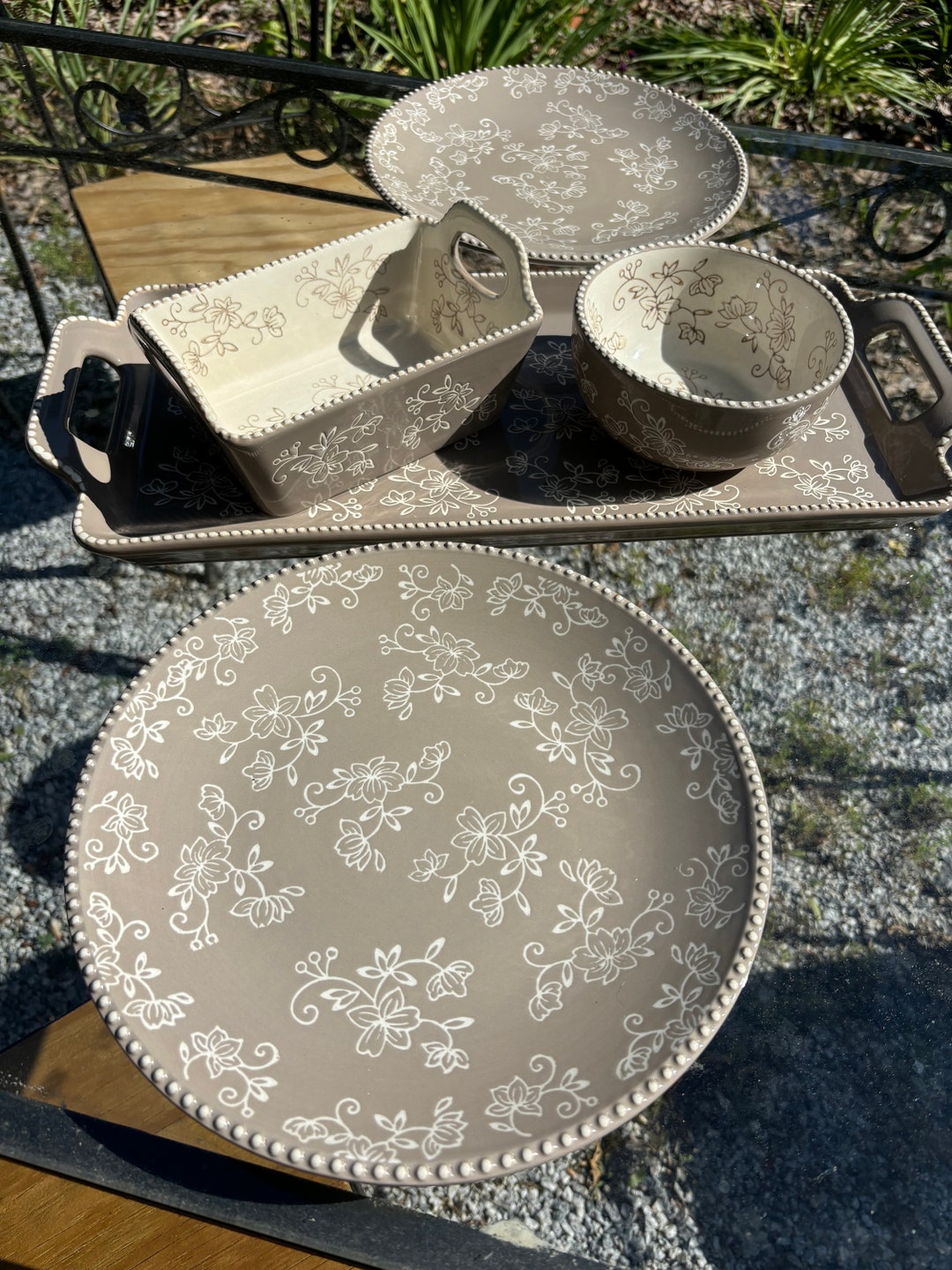Floral Lace Taupe Temptations by Tara Dinnerware - Etsy
