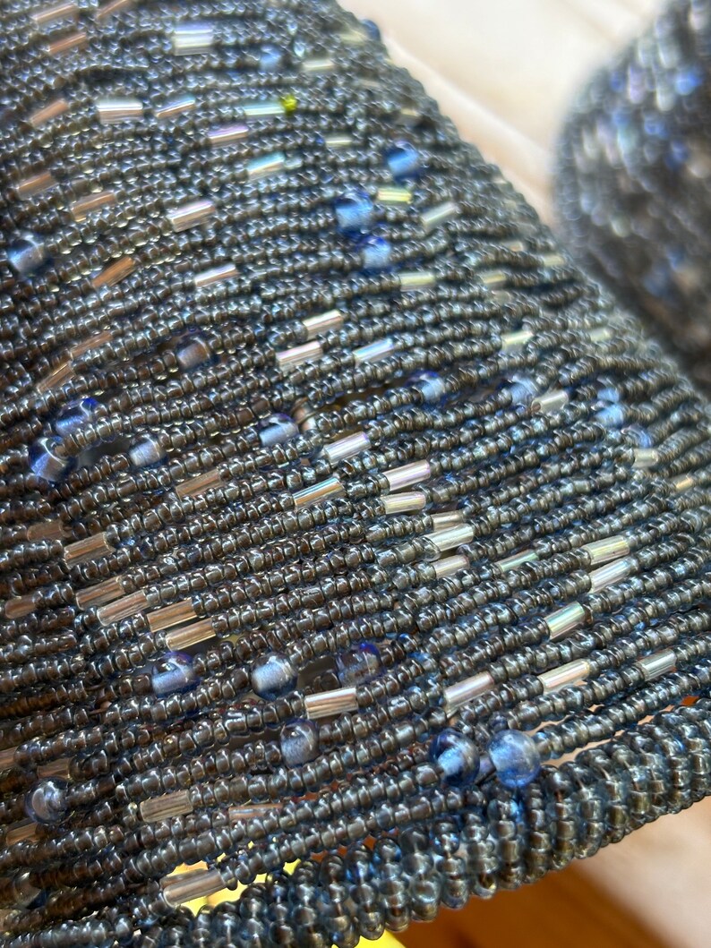 Vintage Blue Beaded Wire Lamp Shades Small Heavy Size Clips on to Bulb ...