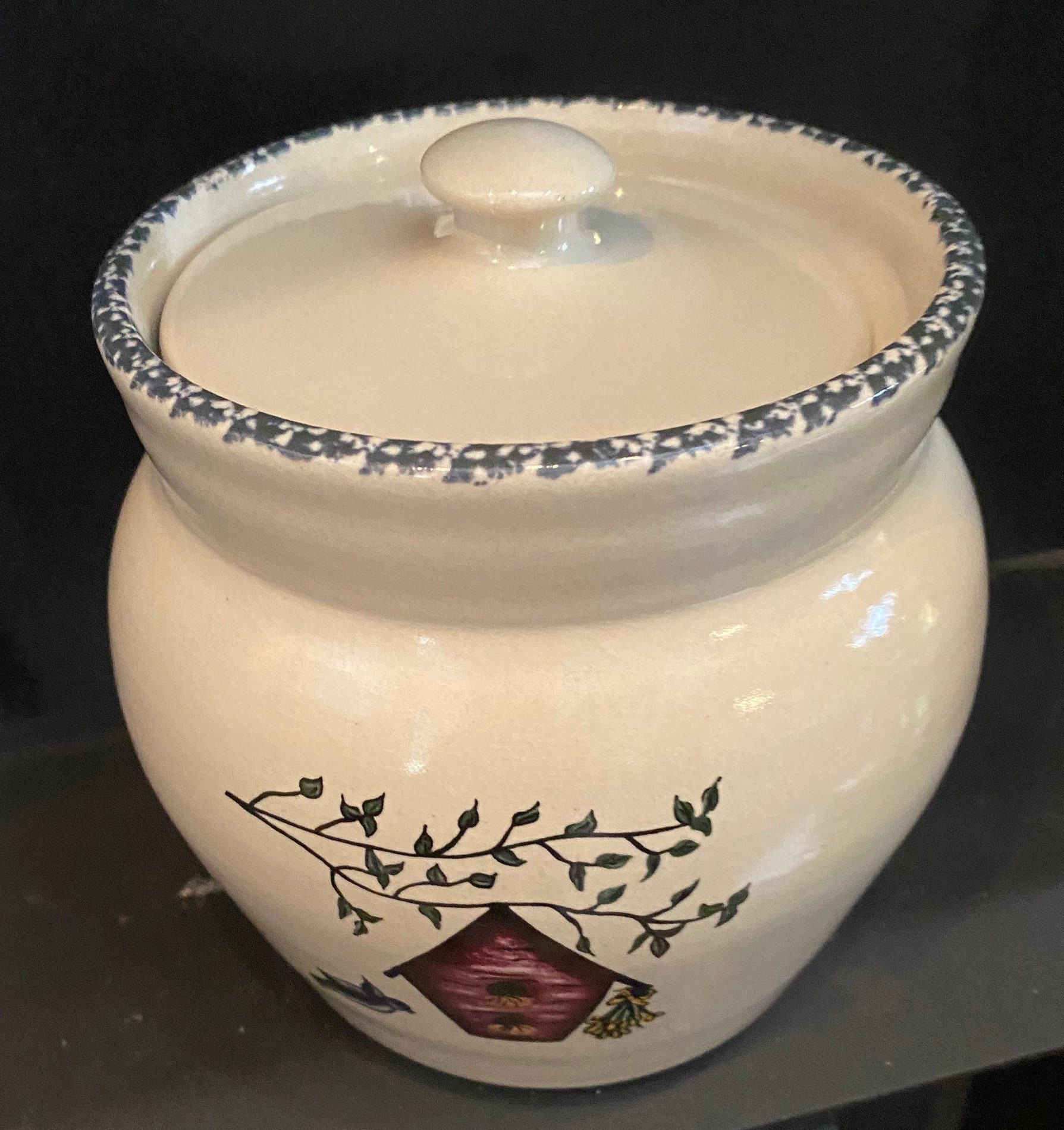 Birdhouse Canister Casey Pottery Canister Small Blue Sponge - Etsy