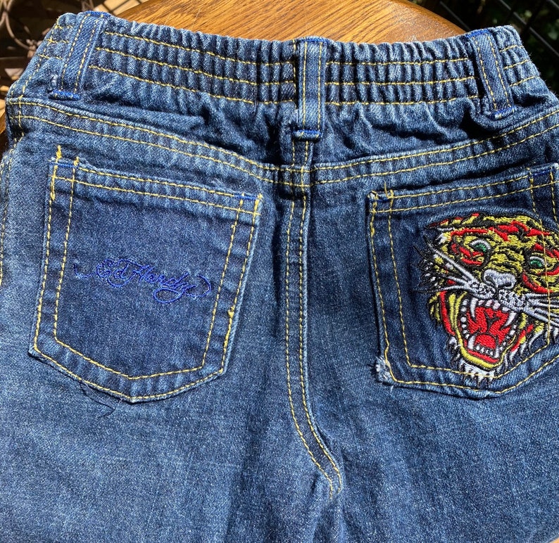 Rare Ed Hardy Tiger Embroidered Jeans Toddler Dark Blue Y2K Tiger Patch ...