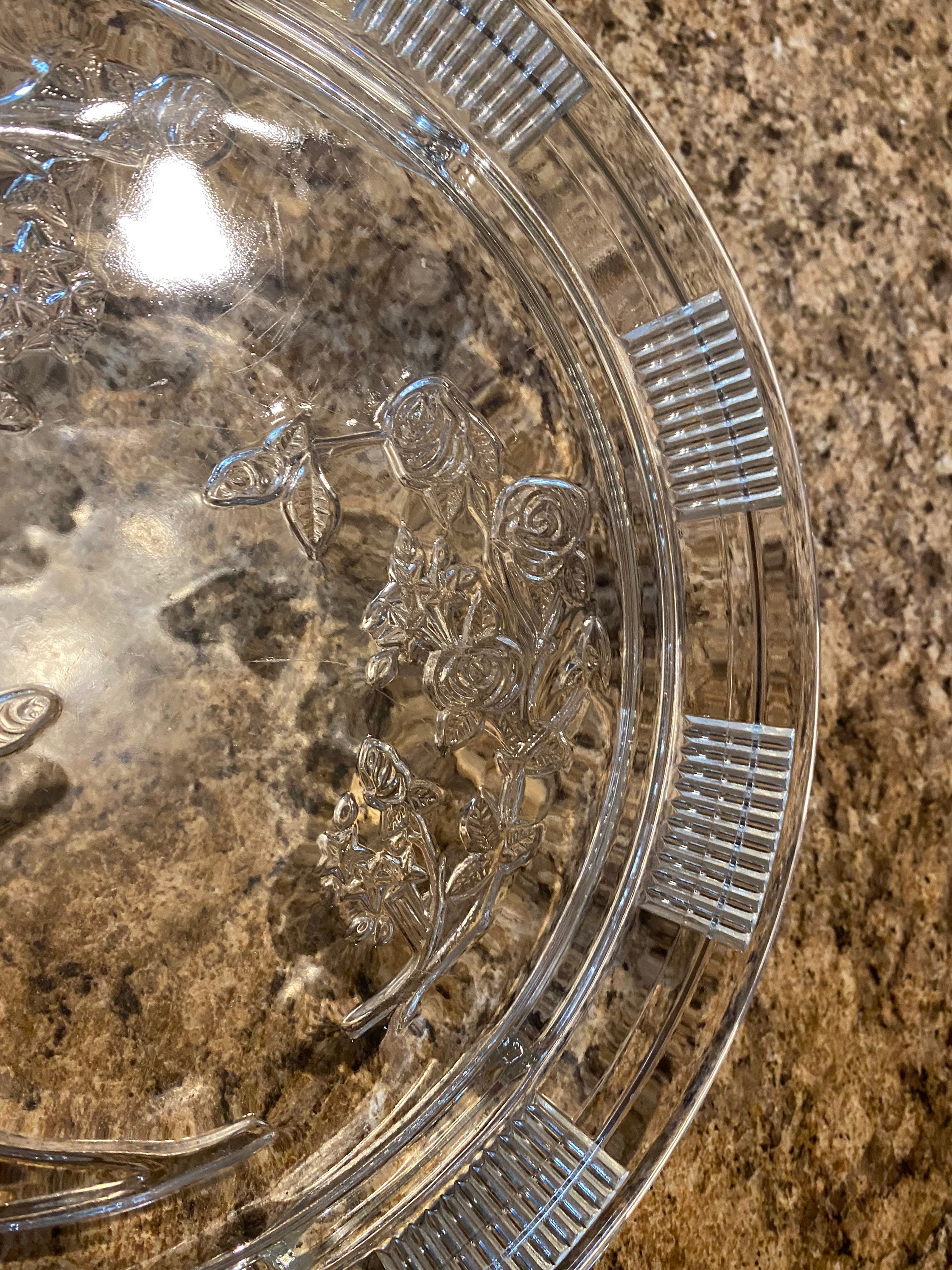 Vintage Rose Clear Glass Rose Tray W Ribbed Striped Edges - Etsy