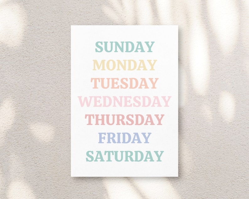 Pastel Days of the Week Classroom Decor Elementary - Etsy