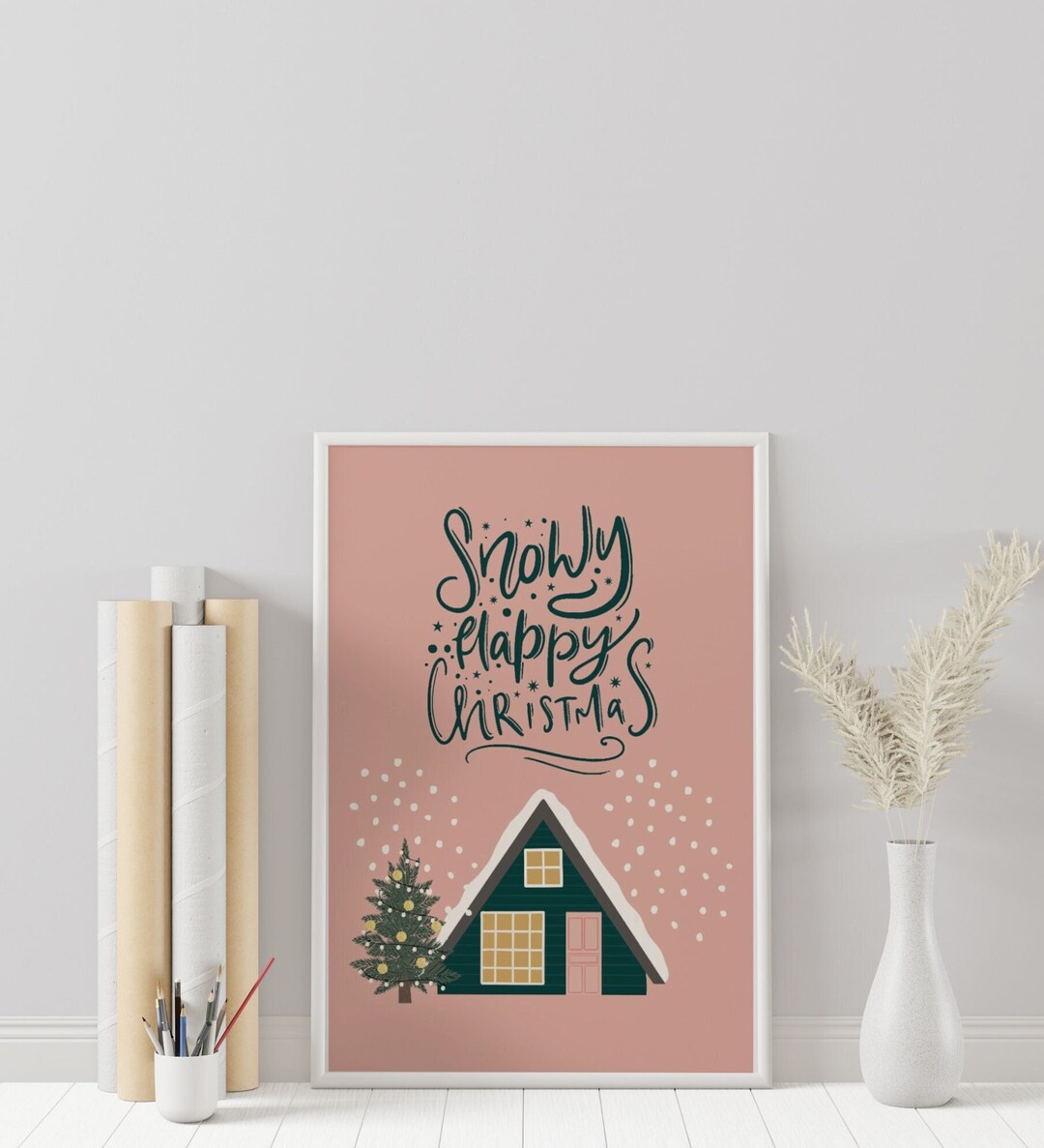 Christmas Boho Print Magical Christmas Pink Christmas Print Boho ...