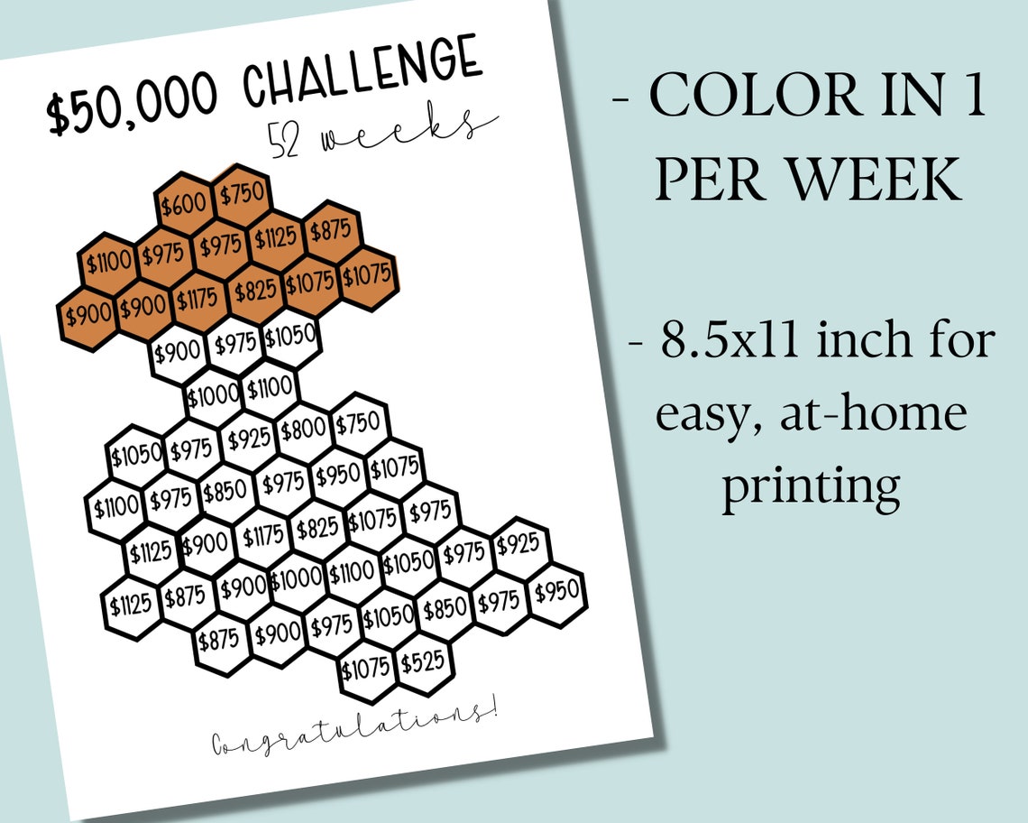 50K 52 Week Savings Challenge 50000 Saving Challenges 50K - Etsy