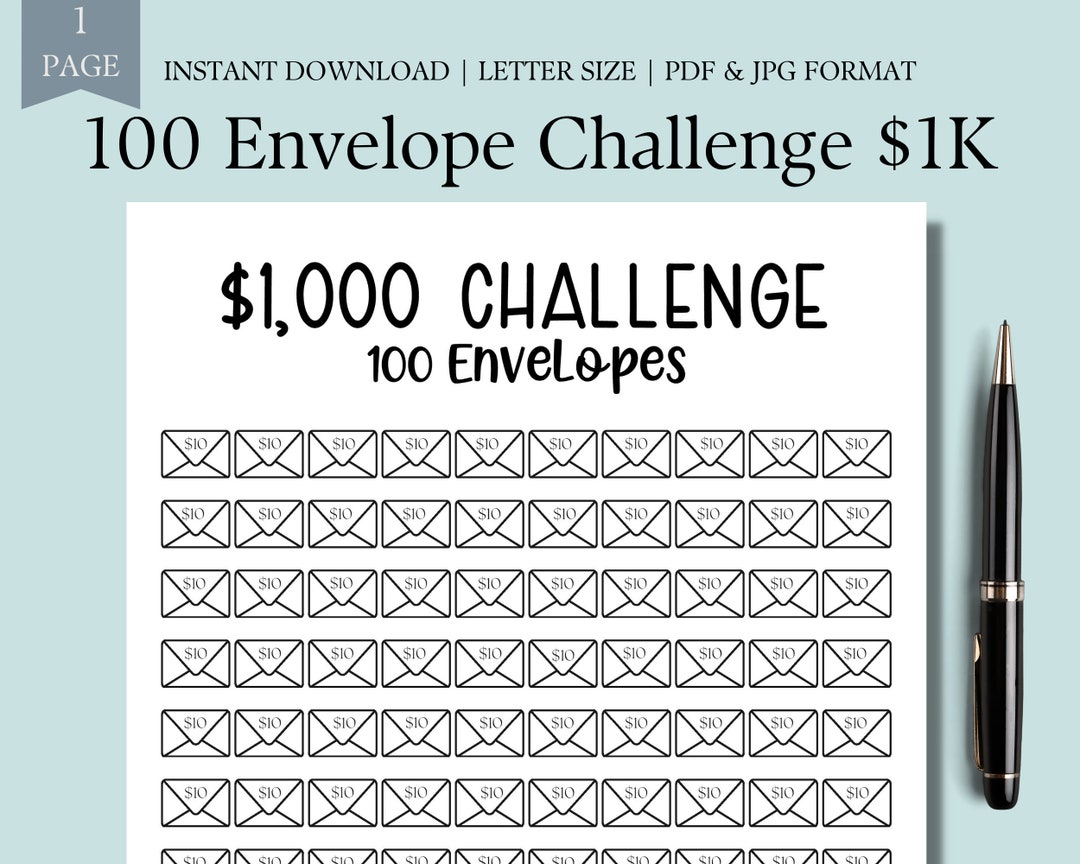 100 Envelope Challenge | Savings Tracker | 1,000 Savings Challenge ...