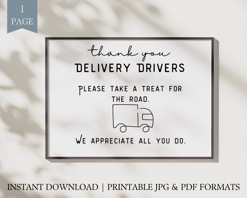 Delivery Driver Thank You Printable Delivery Driver Snack | Etsy