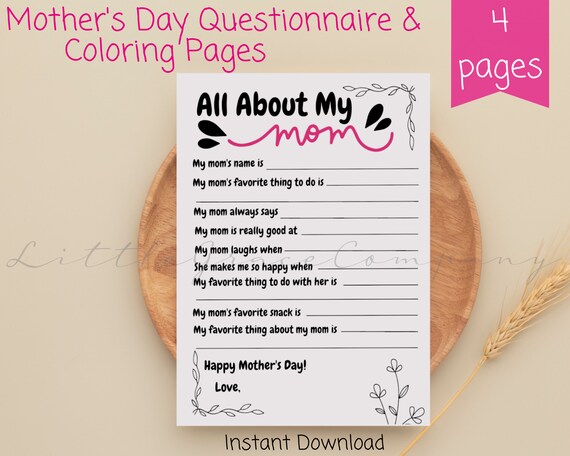All About My Mom Mother's Day Coloring Pages Kids - Etsy