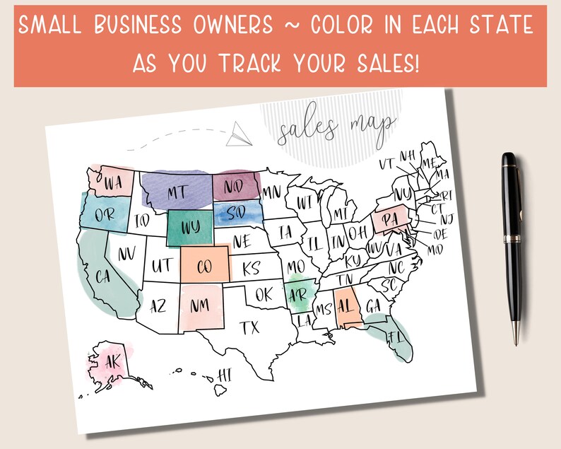 Sales Map United States Map Sales Tracker US Map Print - Etsy