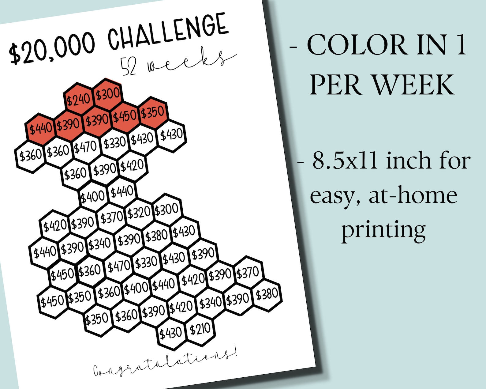 20K 52 Week Savings Challenge 20000 Saving Challenges 20K - Etsy