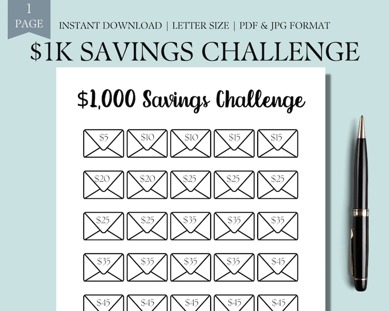 1K Savings Tracker | 1,000 30 Day Savings Challenge | Money Saving ...