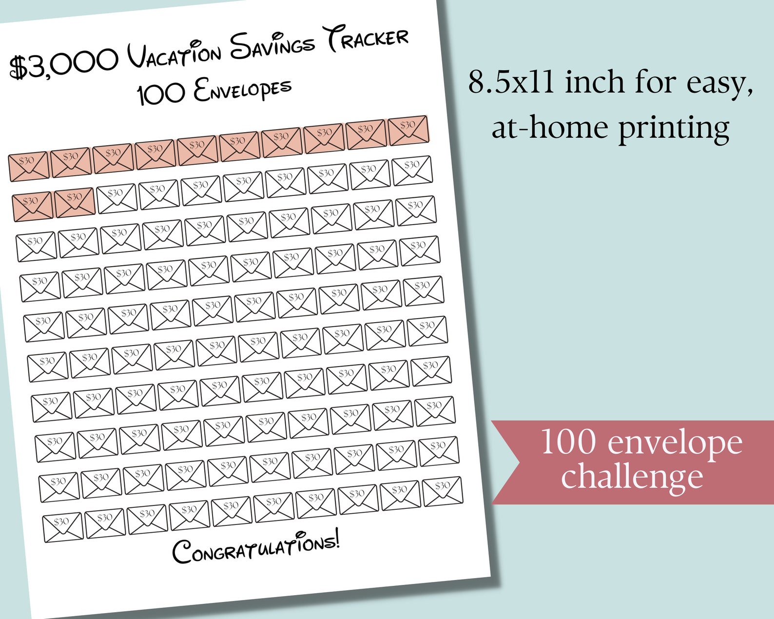 100 Envelope Challenge Savings Tracker 3000 Savings - Etsy