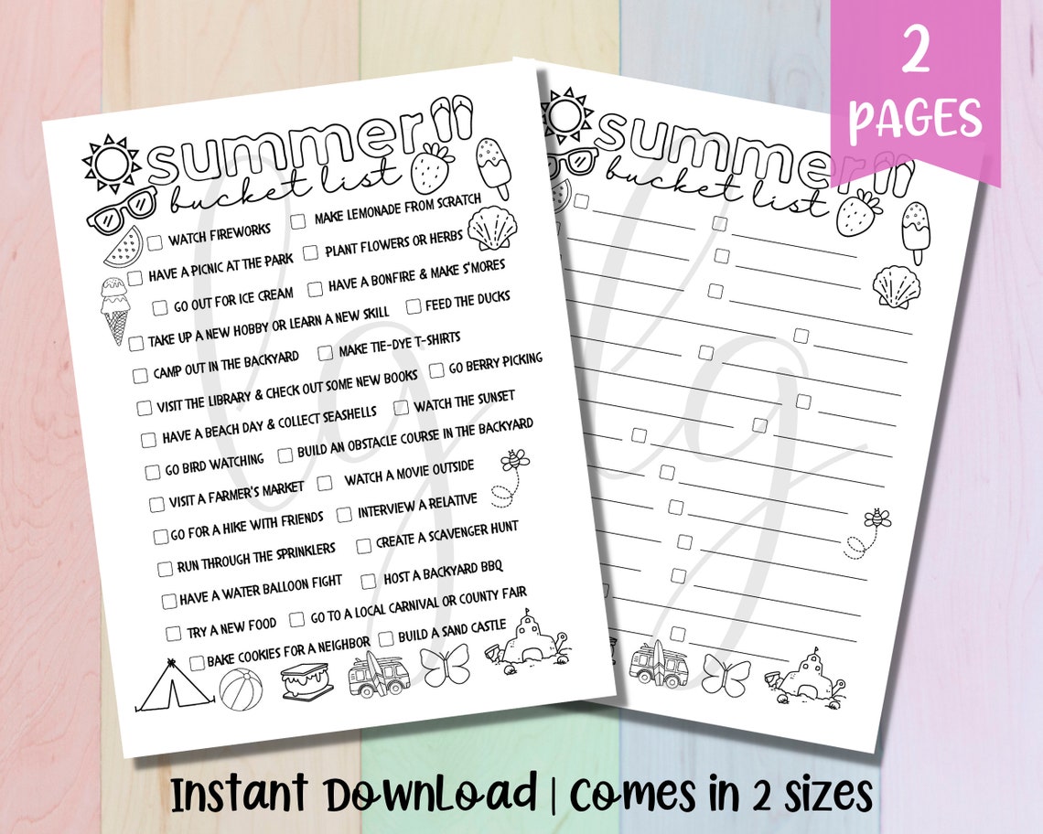 Summer Bucket List Family Calendar Kids Family Checklist - Etsy