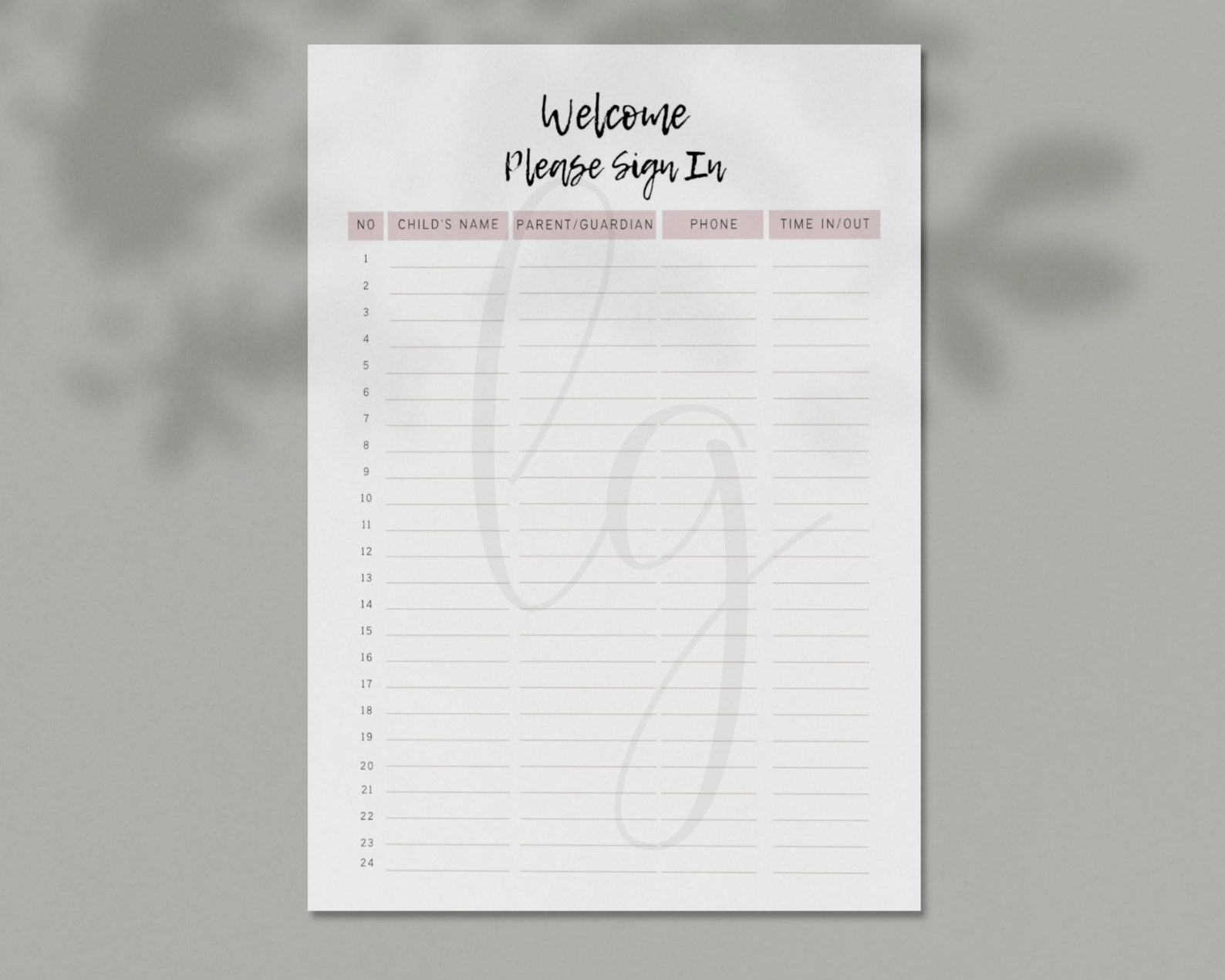 Childcare Sign in Sheet Daycare Sign in Preschool Nursery - Etsy