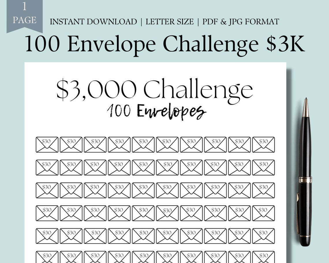 100 Envelope Challenge | Savings Tracker | 3,000 Savings Challenge ...
