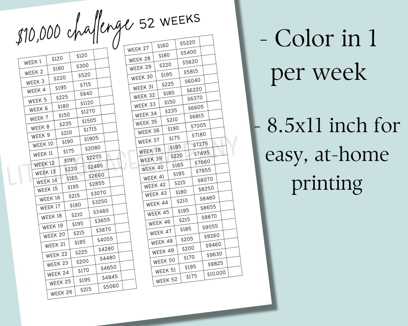 10K 52 Week Savings Challenge 10000 Saving Challenges 10K - Etsy