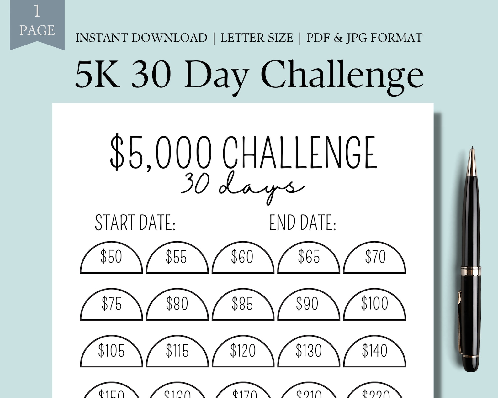 5K 30 Day Challenge 5000 Saving Challenges Money - Etsy