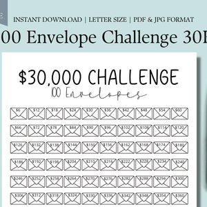 100 Envelope Challenge Savings Tracker 30,000 Savings Challenge Money ...