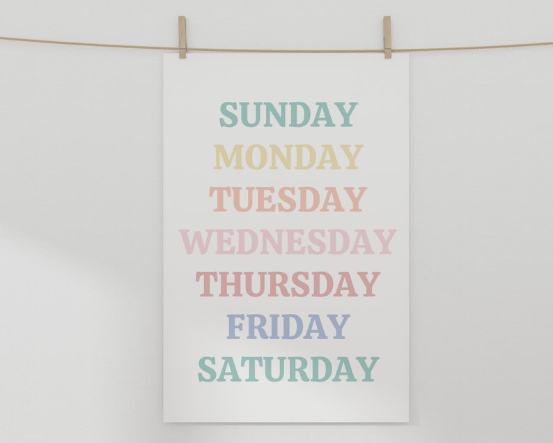 Pastel Days of the Week Classroom Decor Elementary - Etsy