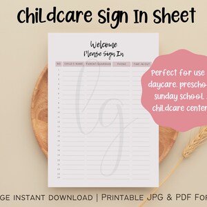Childcare Sign in Sheet Daycare Sign in Preschool Nursery Sign in ...