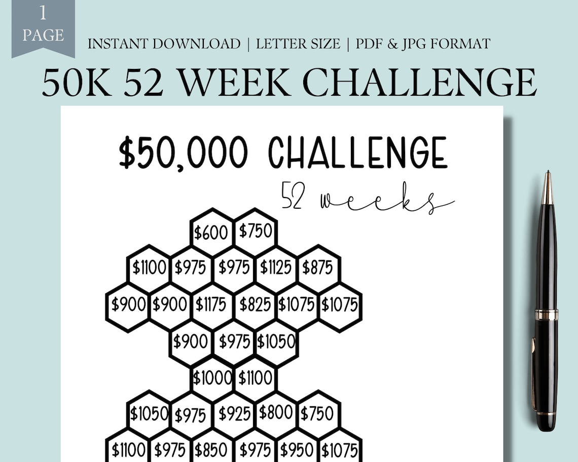 50K 52 Week Savings Challenge 50000 Saving Challenges 50K - Etsy