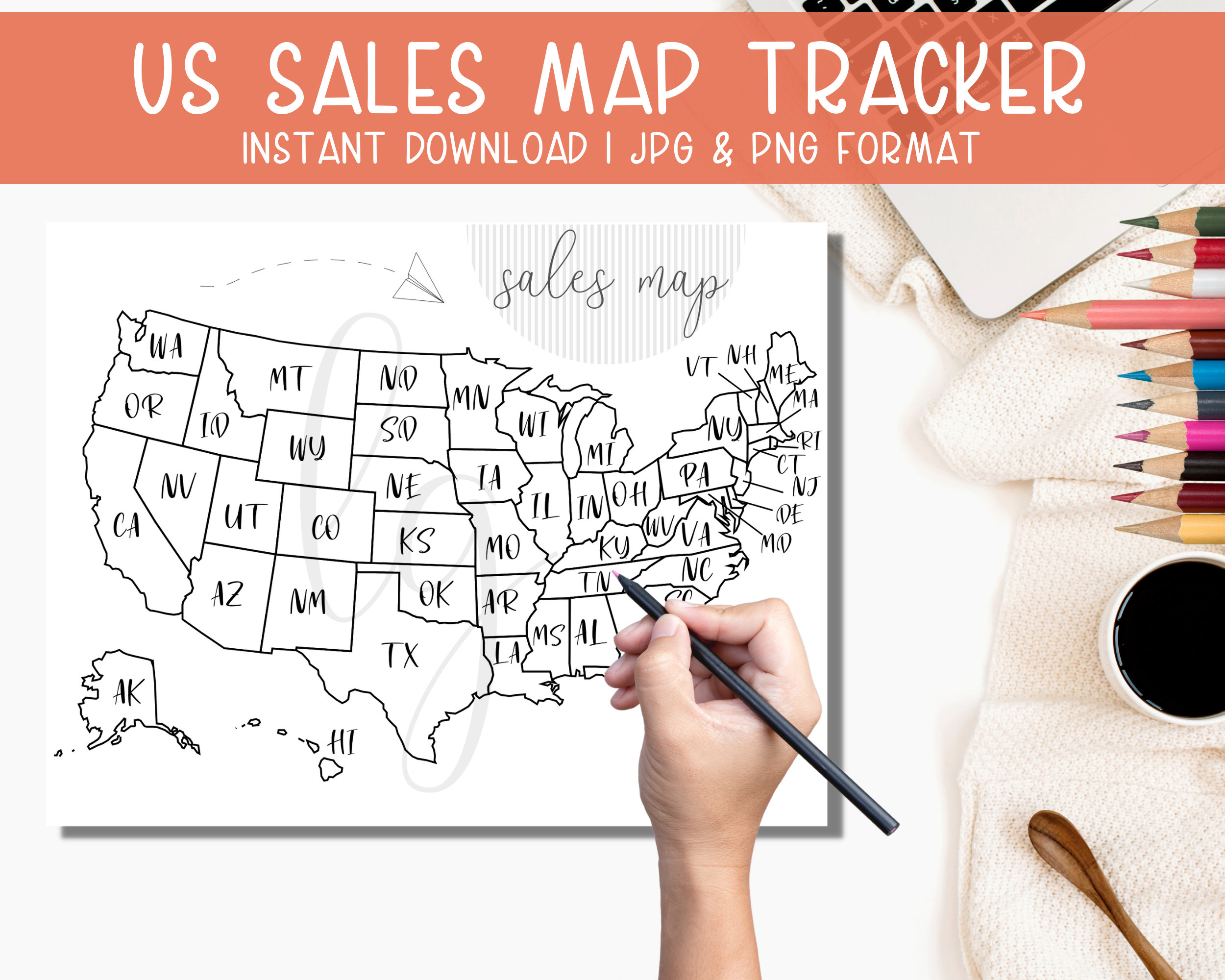 Sales Map United States Map Sales Tracker US Map Print - Etsy