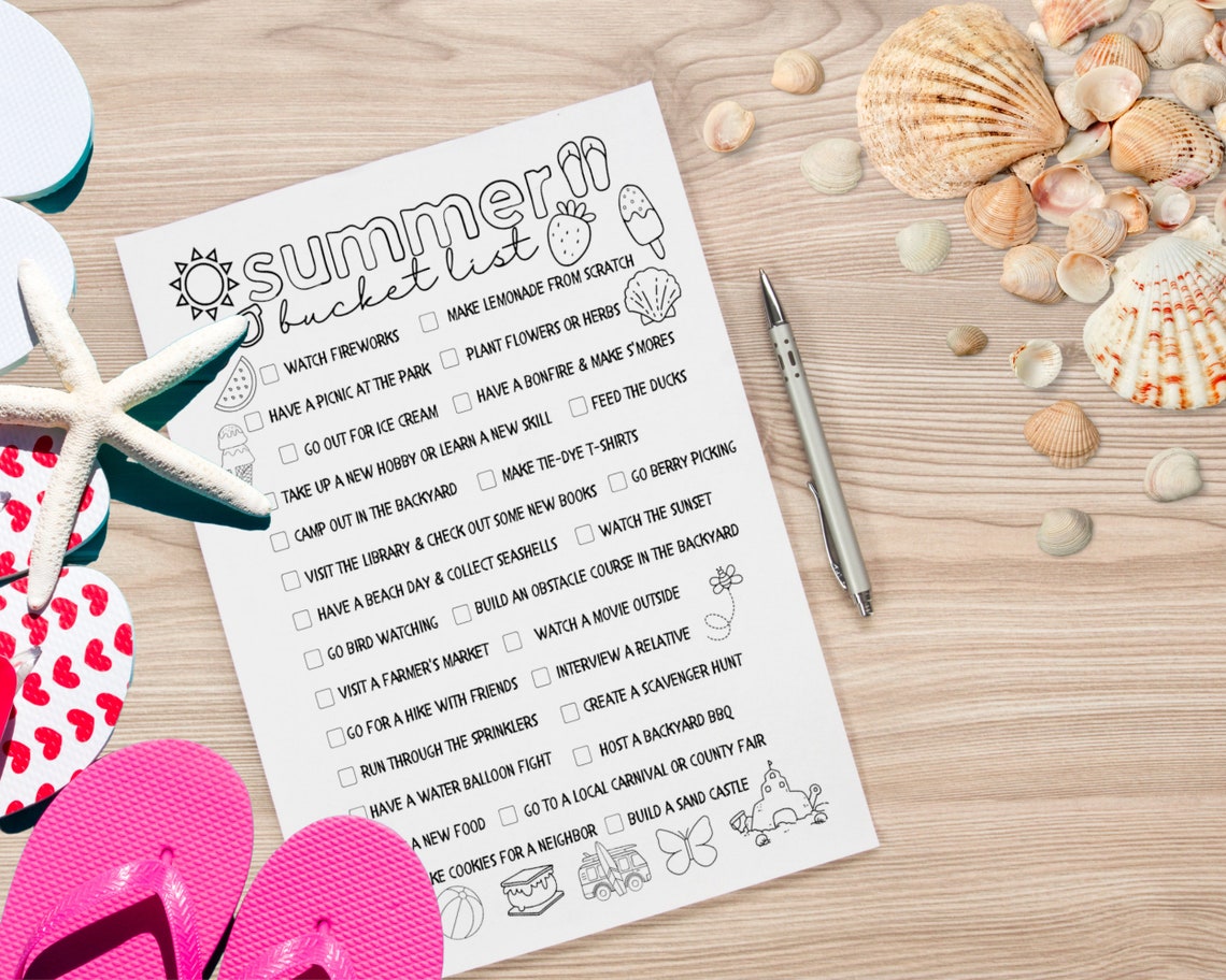Summer Bucket List Family Calendar Kids Family Checklist - Etsy
