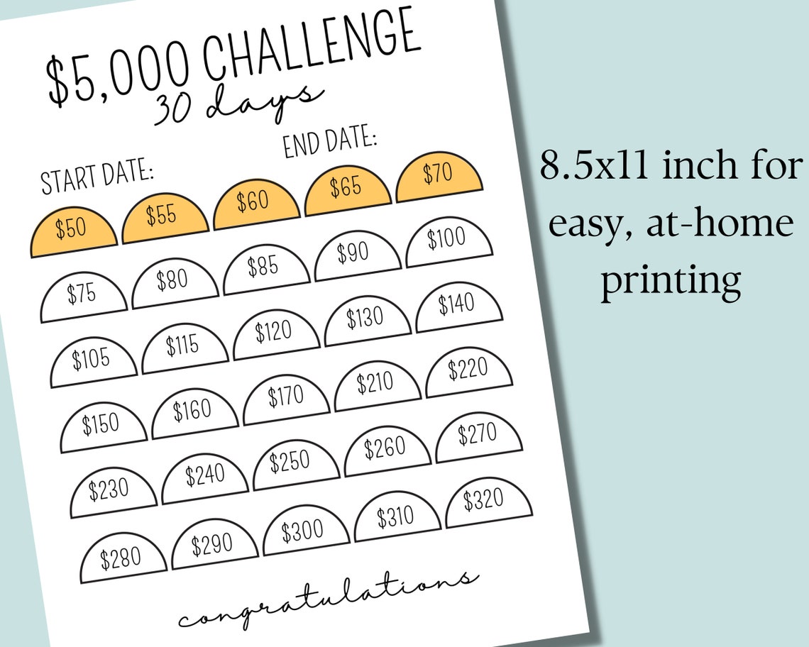 5K 30 Day Challenge 5000 Saving Challenges Money - Etsy