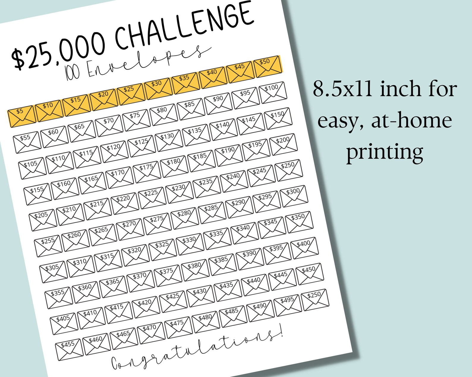 100 Envelope Challenge | Savings Tracker | 25,000 Savings Challenge ...