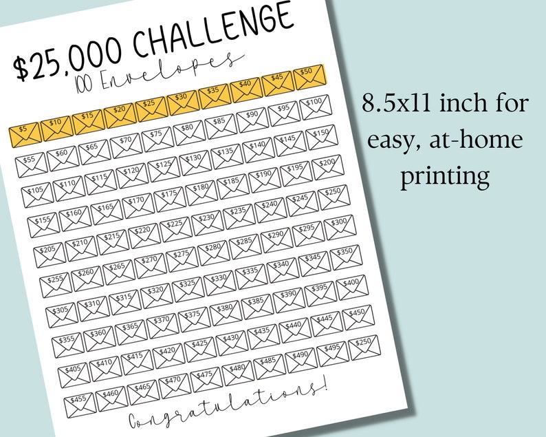 100 Envelope Challenge | Savings Tracker | 25,000 Savings Challenge ...