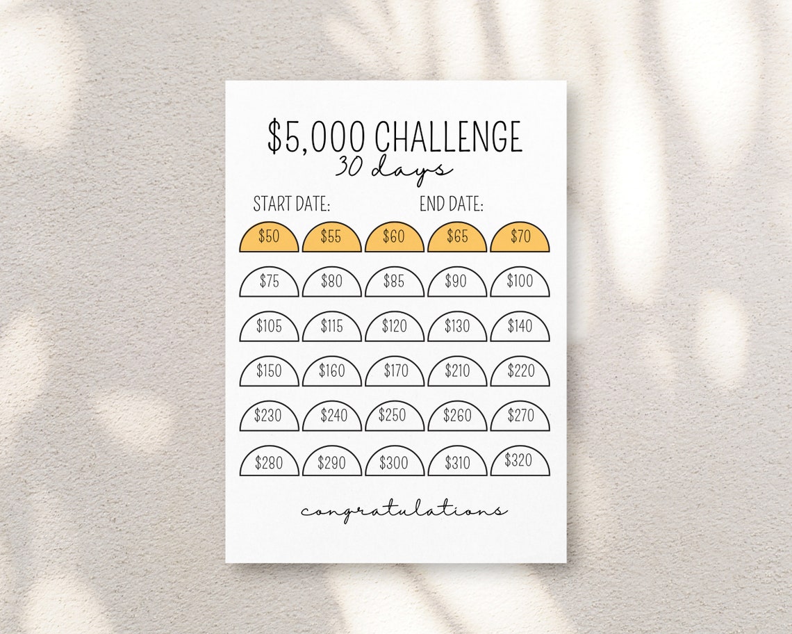 5K 30 Day Challenge 5000 Saving Challenges Money - Etsy