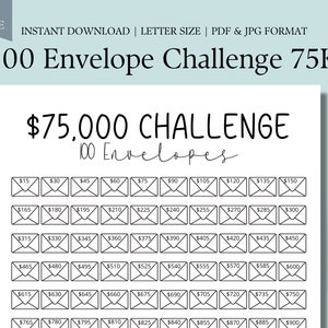 100 Envelope Challenge | Savings Tracker | 75,000 Savings Challenge ...