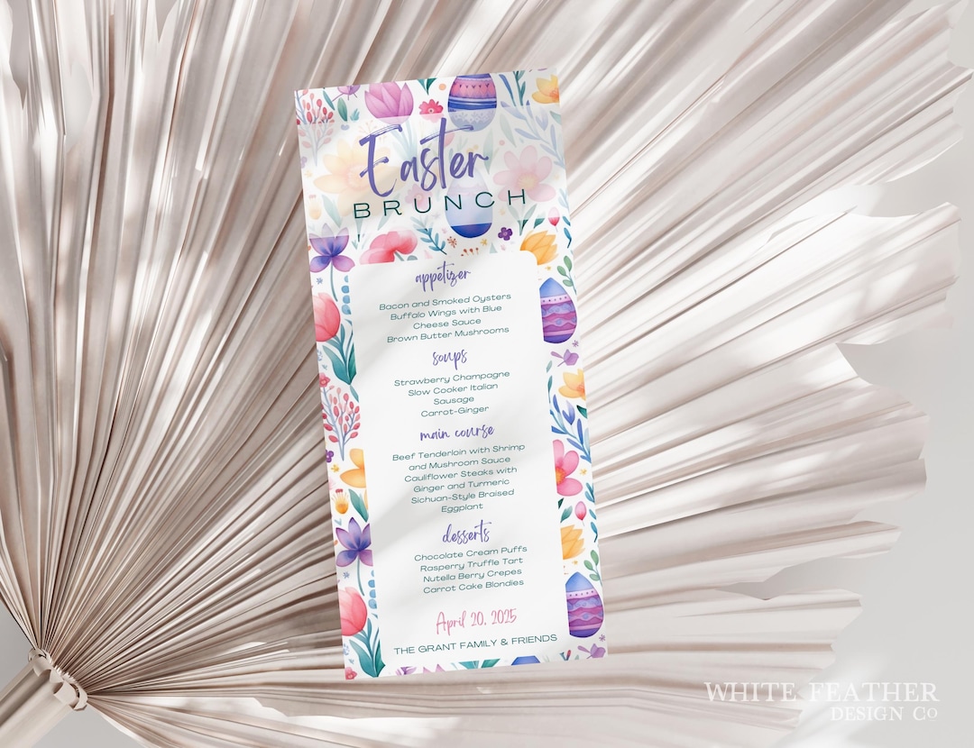 Easter Brunch Menu Card Template, Holiday Menu Template, Editable Easter Brunch Menu, Menu ...