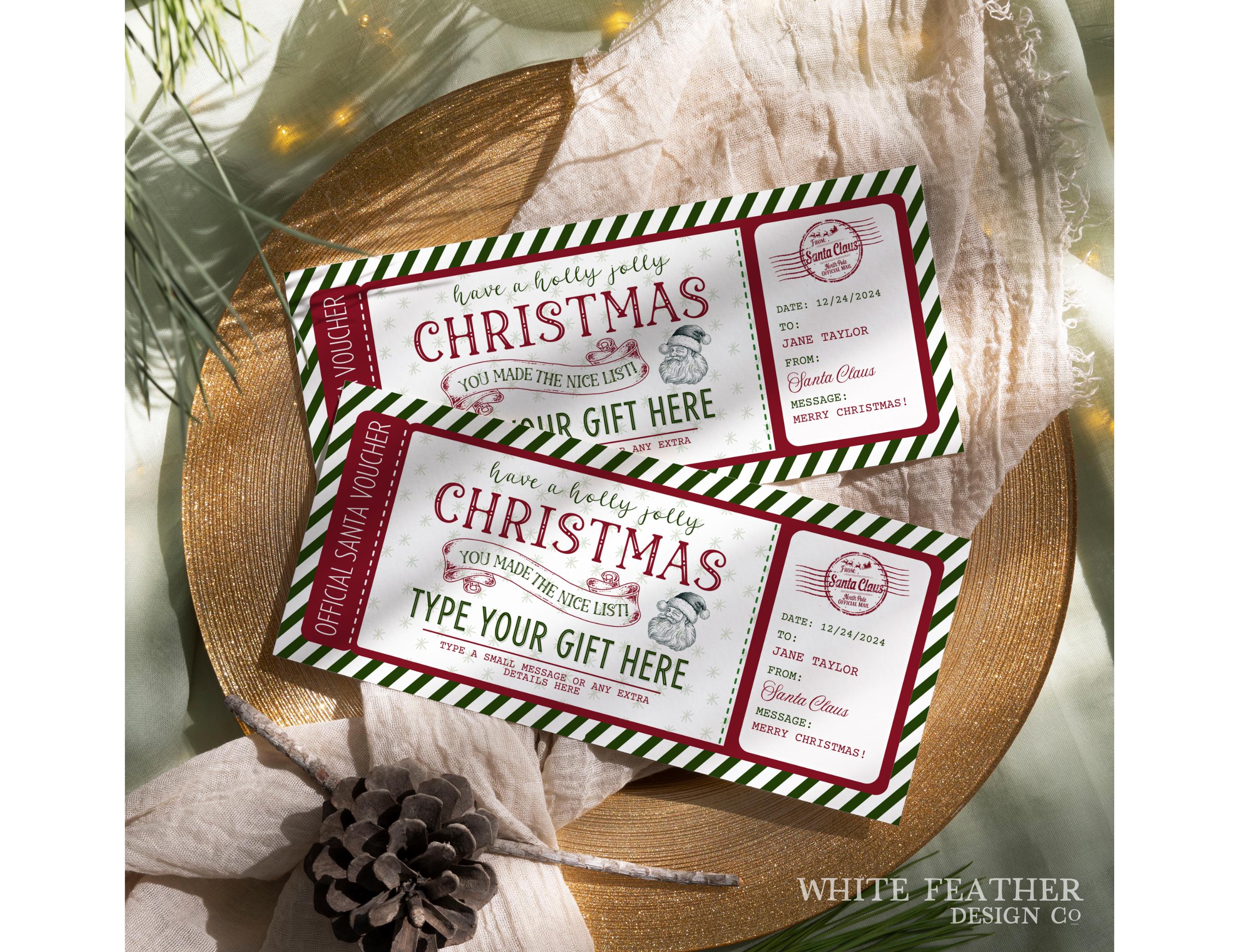 Christmas Gift Voucher, Editable Gift Ticket, Christmas Gift Coupon ...