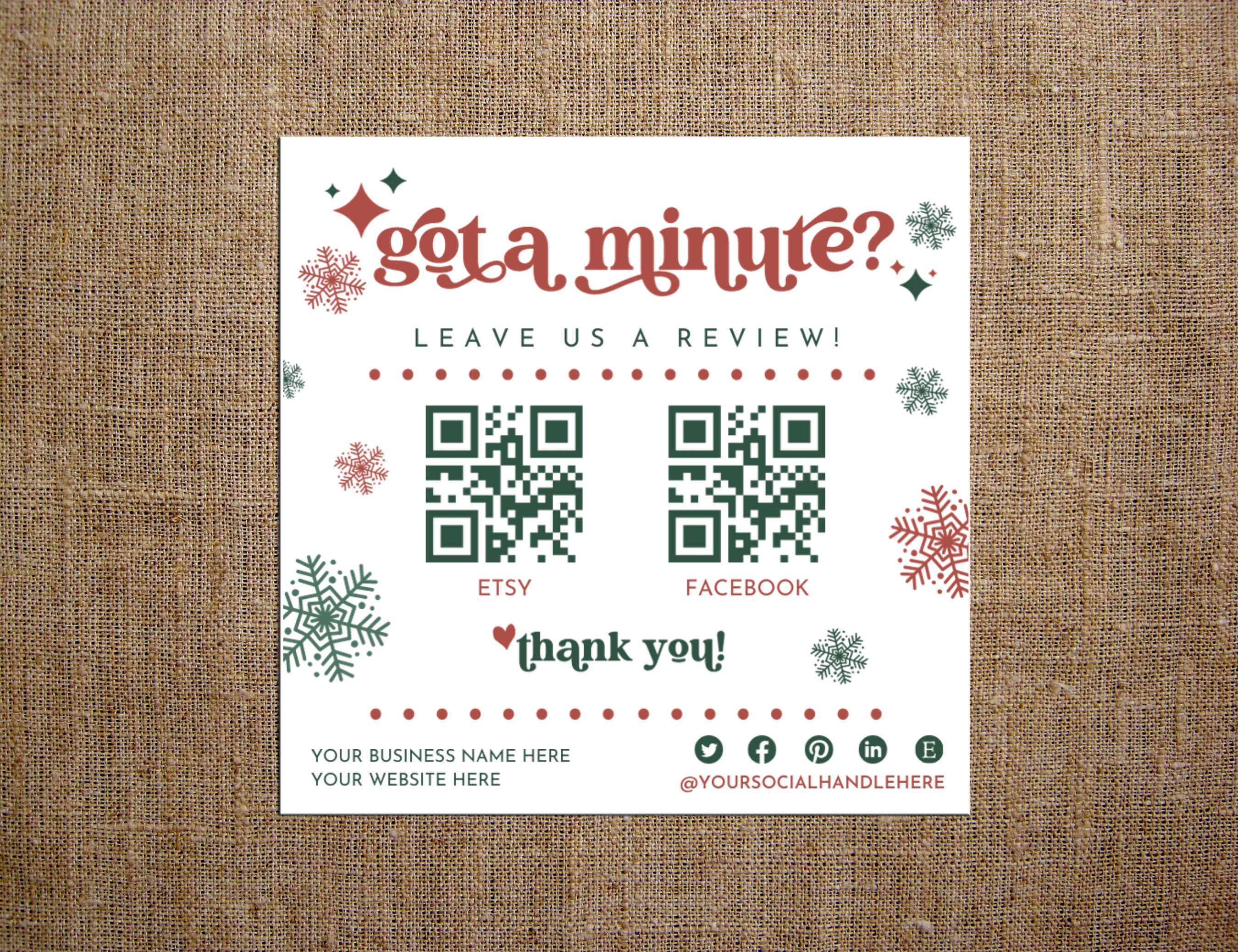 Holiday Review Card Template, QR Code Card, Holiday Package Insert Card ...