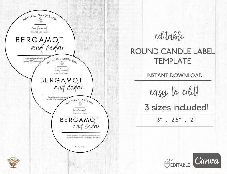 Round Candle Label Sticker Template, Editable Packaging (digital ...