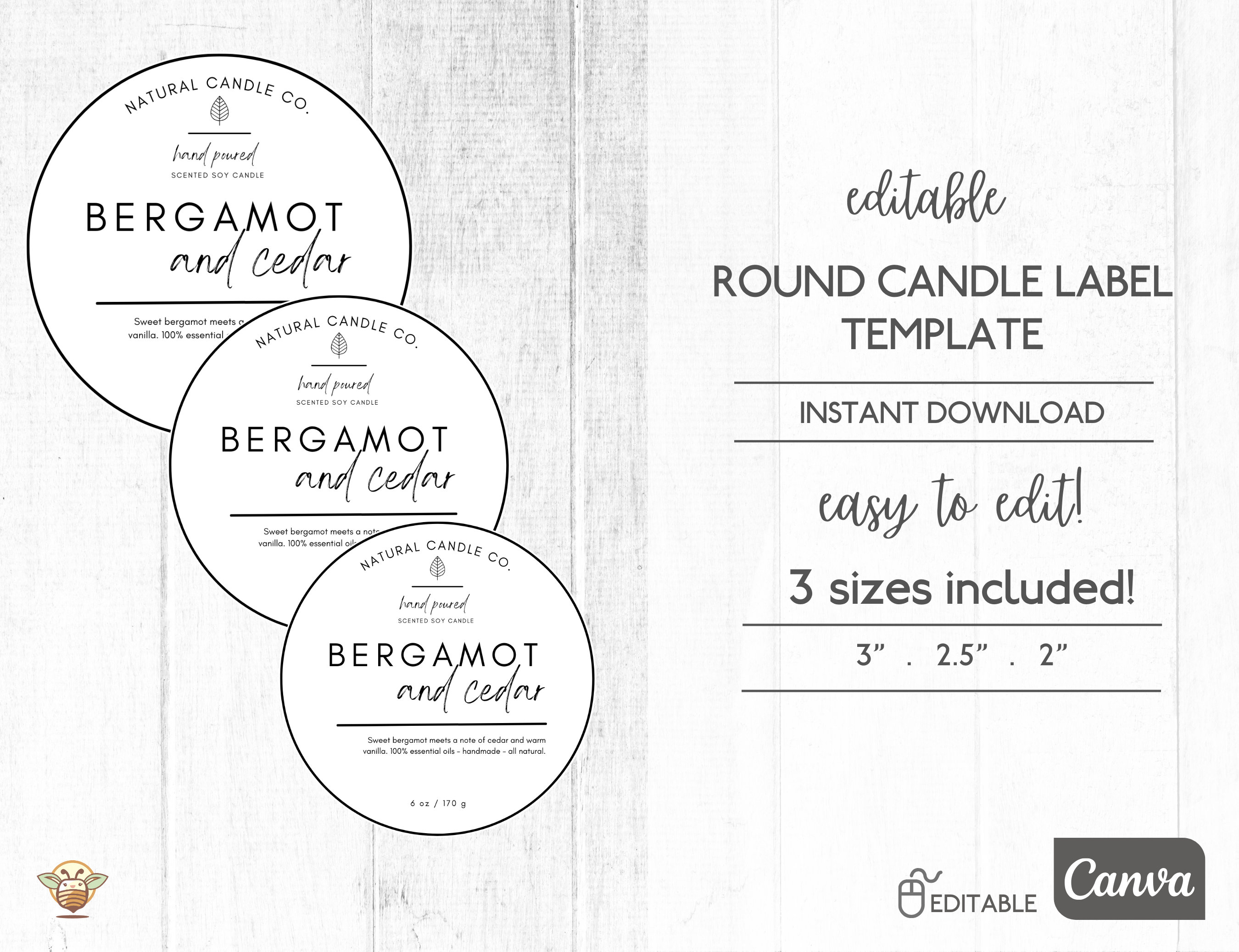 Round Candle Label Sticker Template, Editable Packaging (digital ...