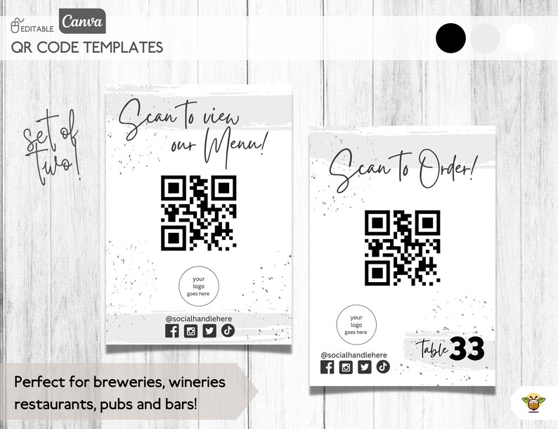 Editable QR Code Signs, Scan to Order, Scan to View Menu, Set of TWO ...
