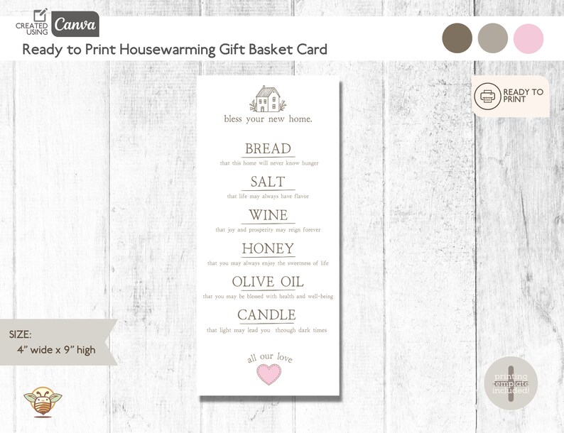 Housewarming Gift Basket Card, Ready to Print Gift Card, Lovely ...