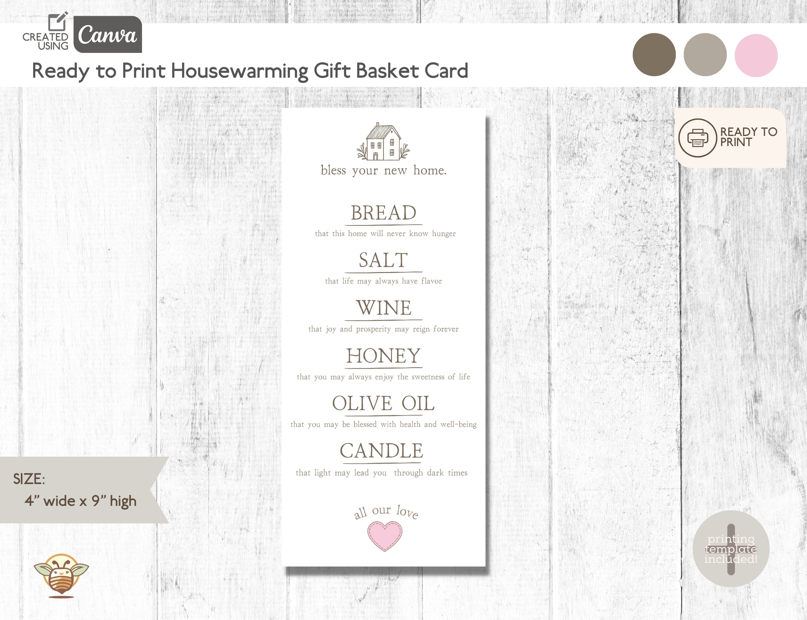 Housewarming Gift Basket Card, Ready to Print Gift Card, Lovely ...