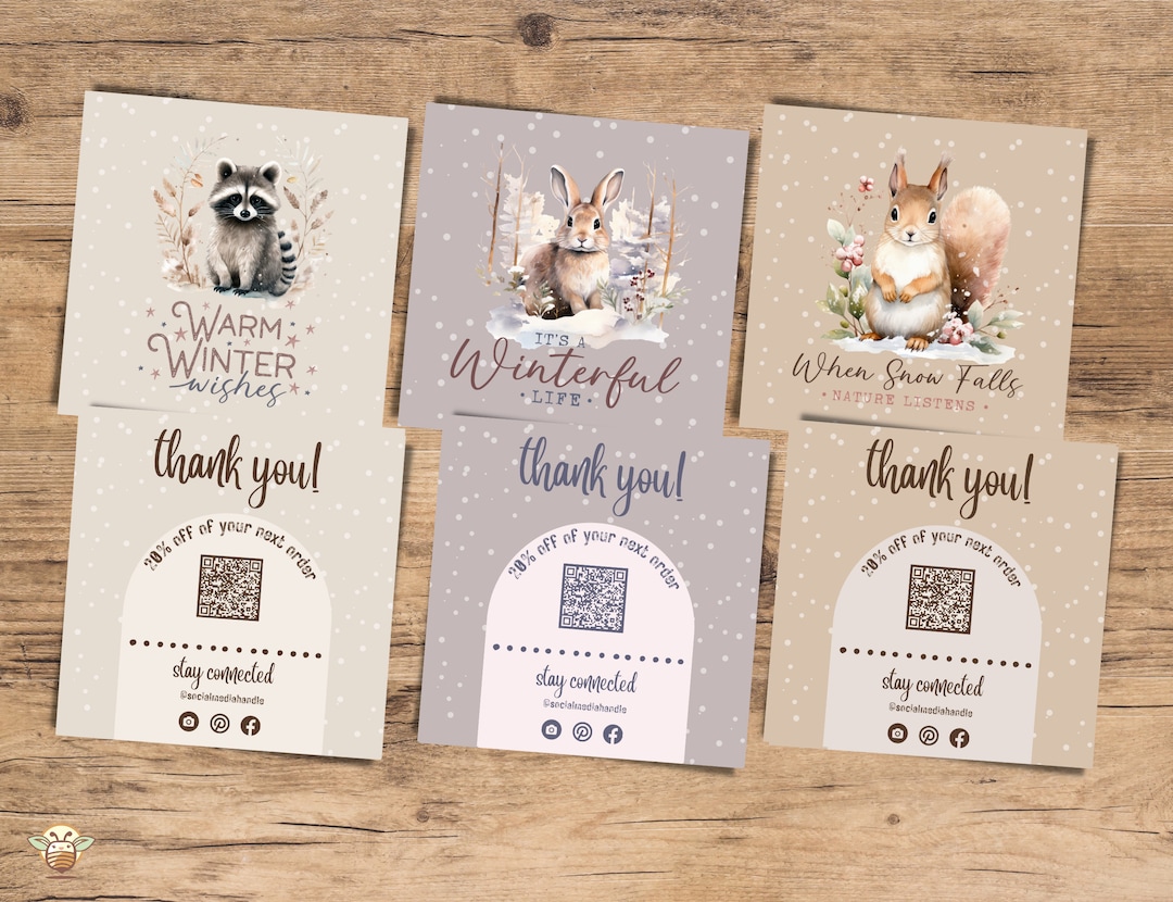 Winter Thank You Card Templates, Set of THREE Cards, Editable Winter ...