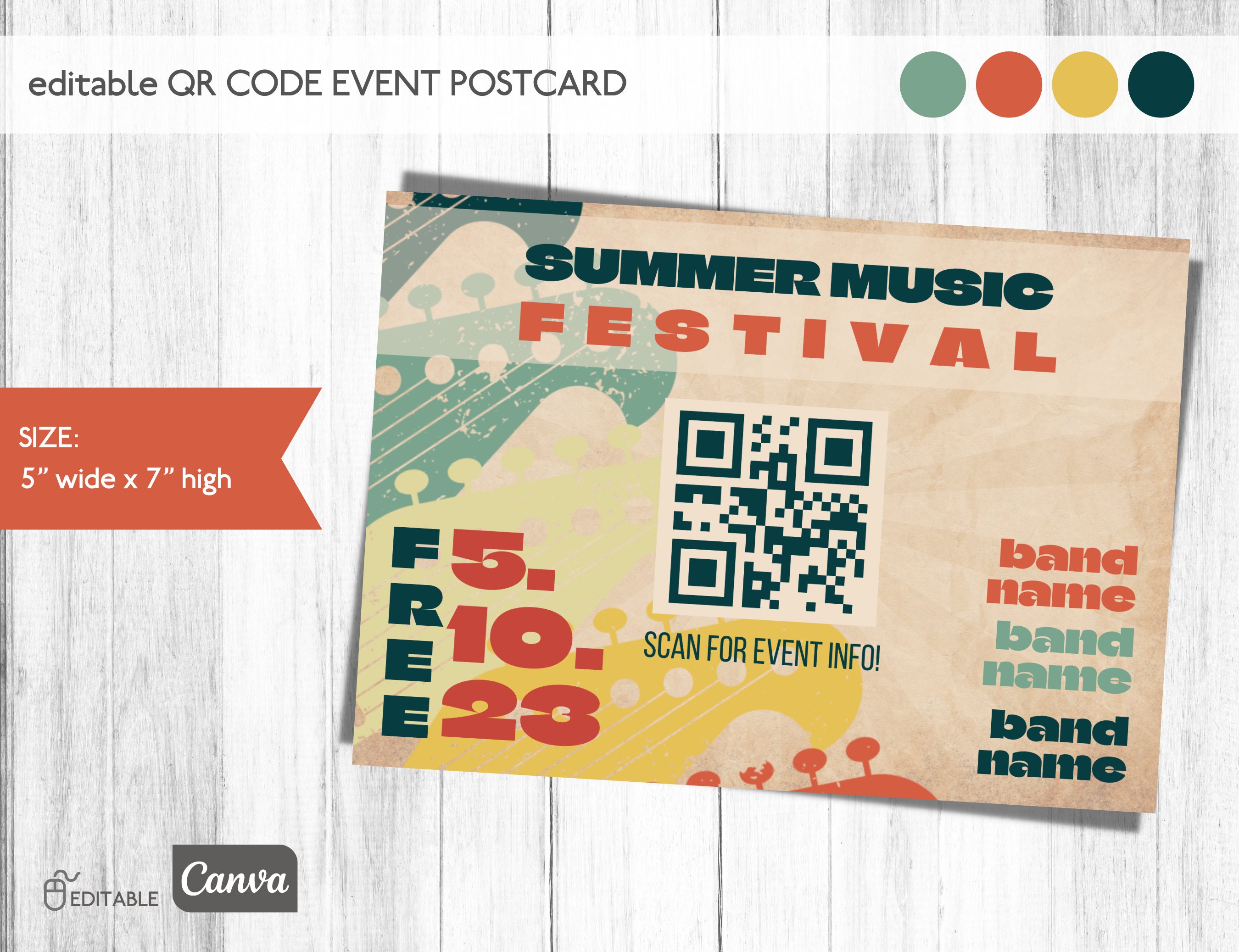 Editable 7 X 5 QR Code Postcard Template, QR Code Card Template, Qr ...