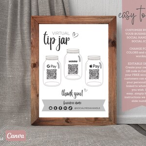 Editable Tip Jar Signs/review, TWO Designs Included, Custom QR Code Tip ...
