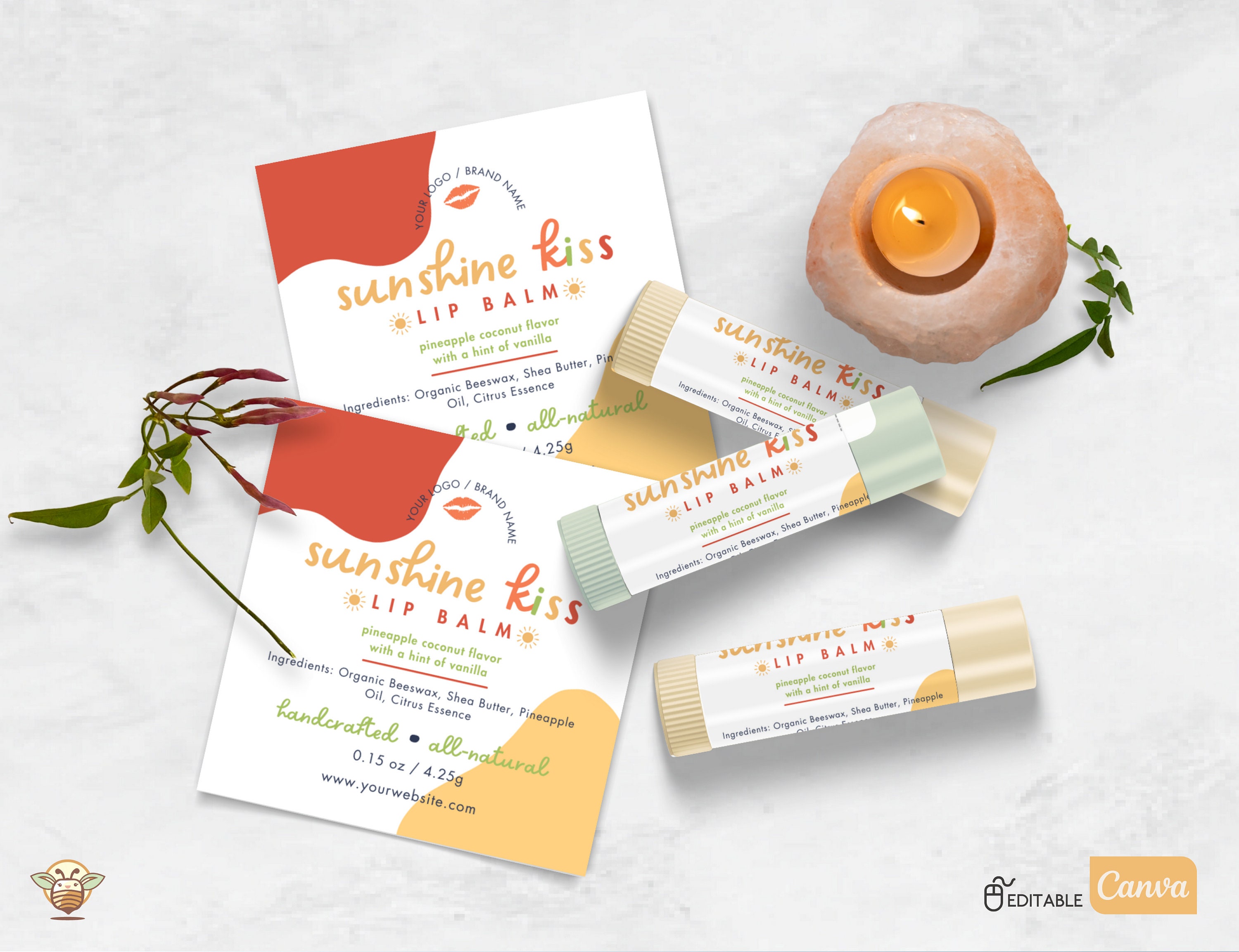 Editable Lip Balm Label Template, Lip Balm Wrap Packaging, Chapstick ...