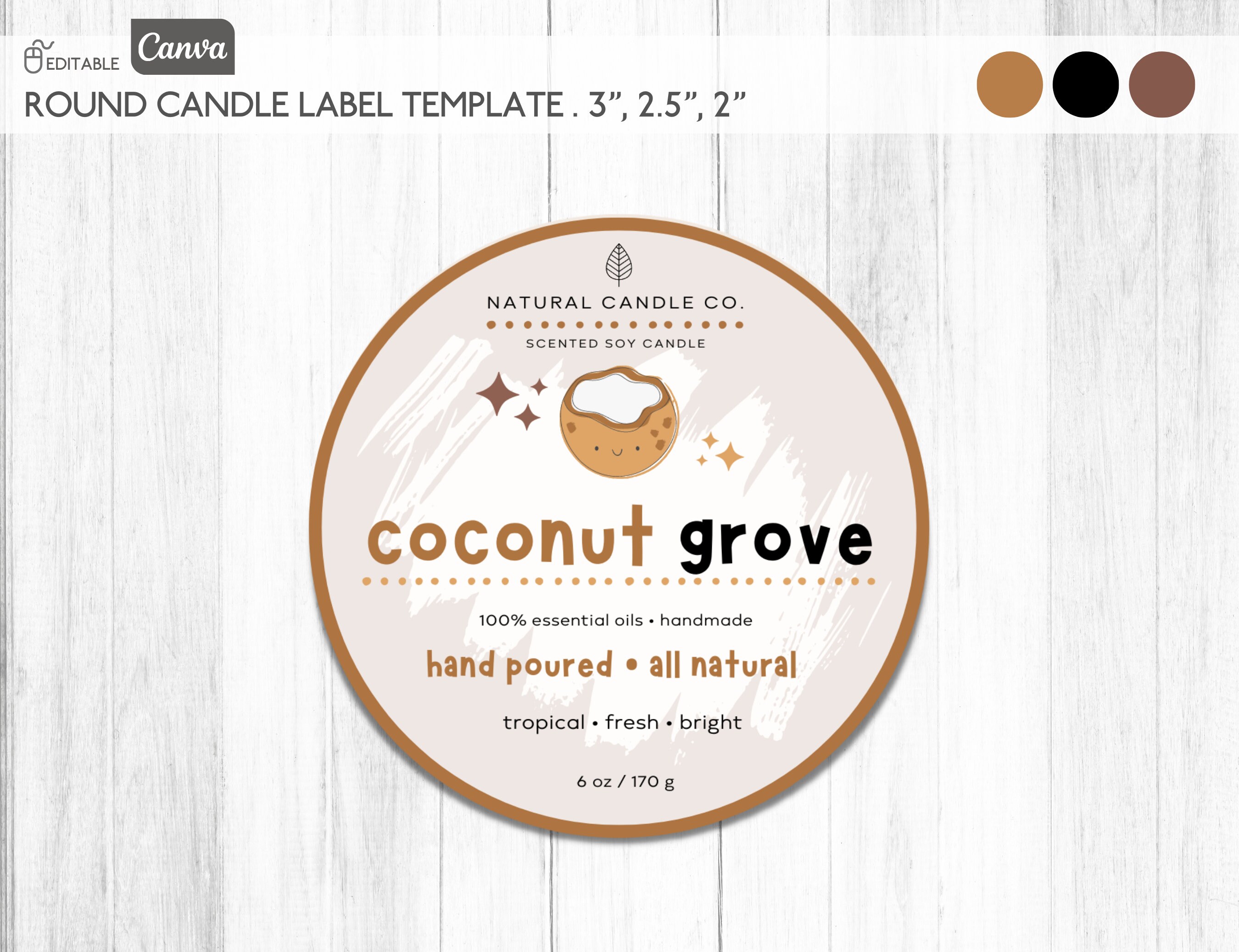 Cute Round Candle Label Sticker Template, Editable Candle Label, Circle ...