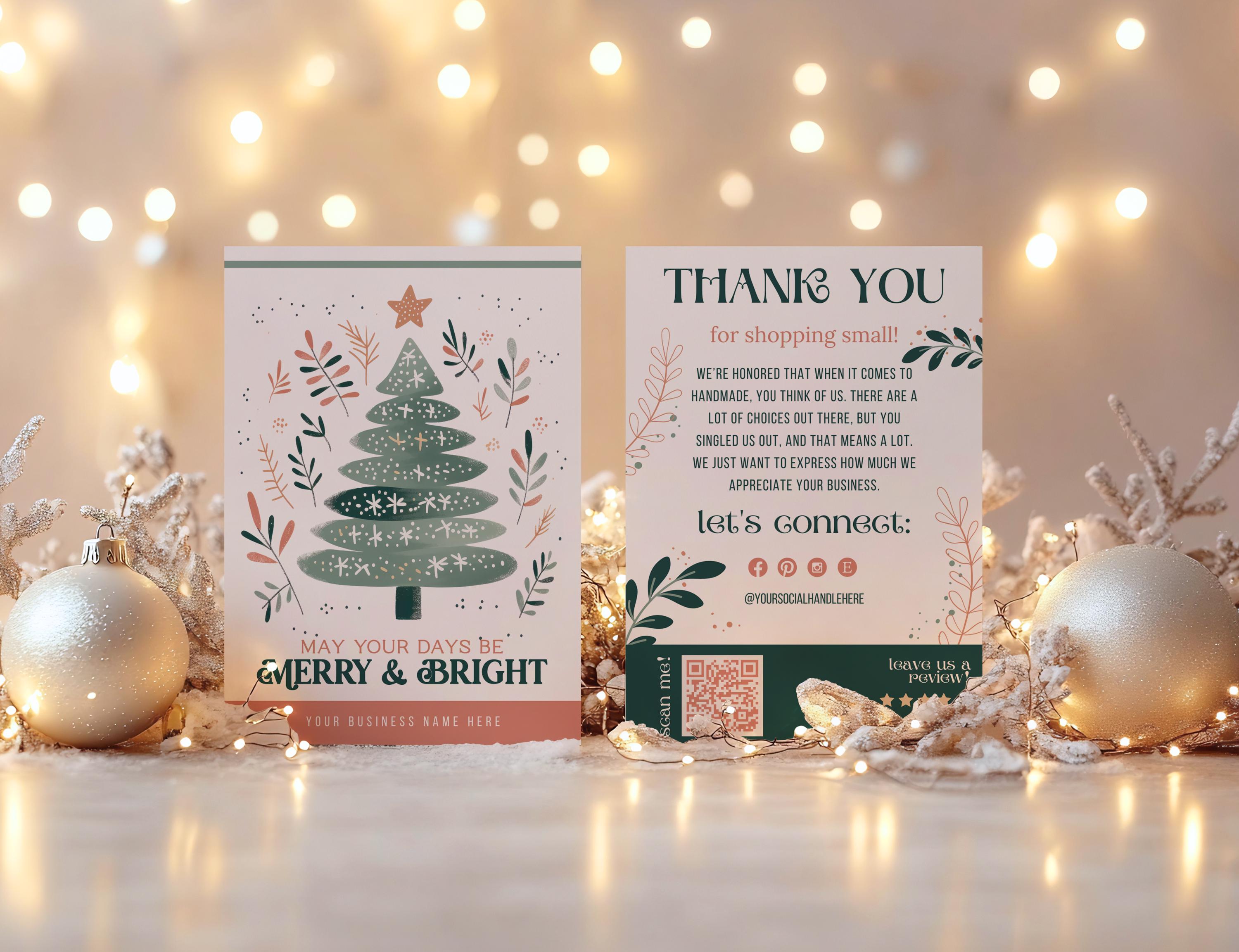 Pretty Holiday Thank You Card Template, Christmas Thank You Card ...