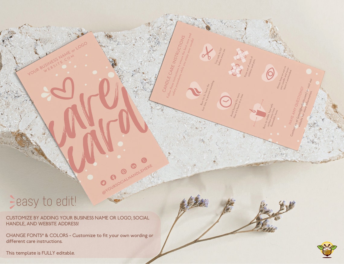 Editable Candle Care Card, Small Business Care Card, Candle Care Card ...