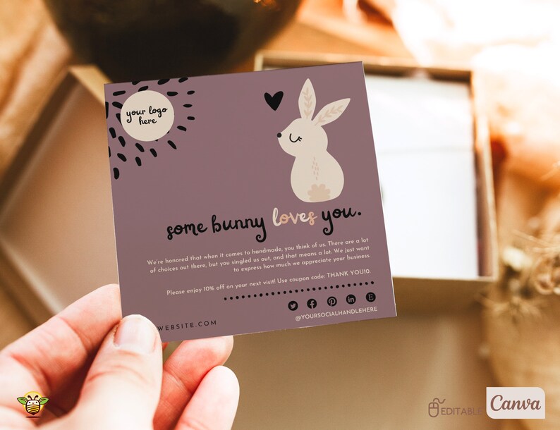 Easter Thank You Card Template, Rabbit Thank You Card, Small Business ...